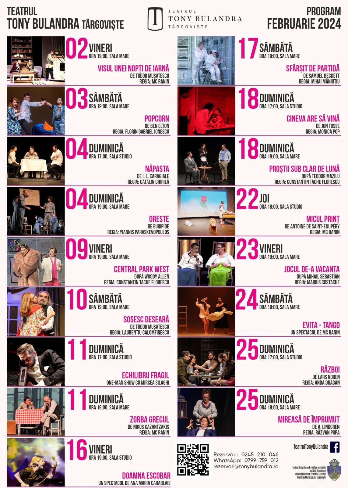 Program spectacole luna februarie 2024 - Teatrul Tony Bulandra Târgoviște - Oficial Media